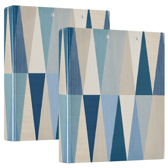 Blue Beige Triangles Round Ring Binder 3 Rings 1.5" Capacity File ...