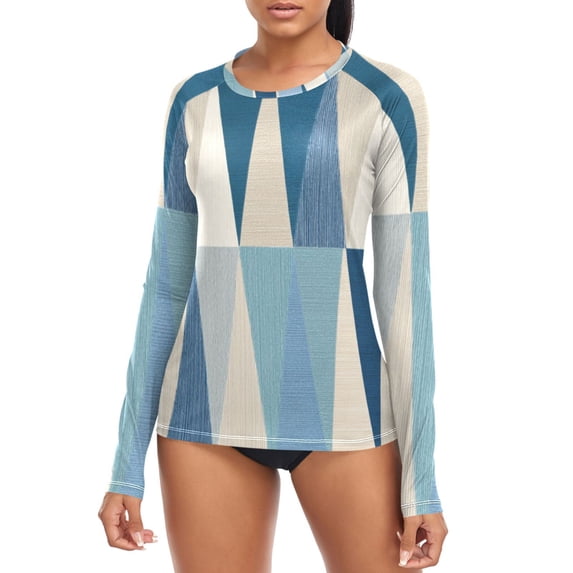 Blue Beige Triangles Women's Rash Guard Shirts UPF 50+ Sun Protection ...