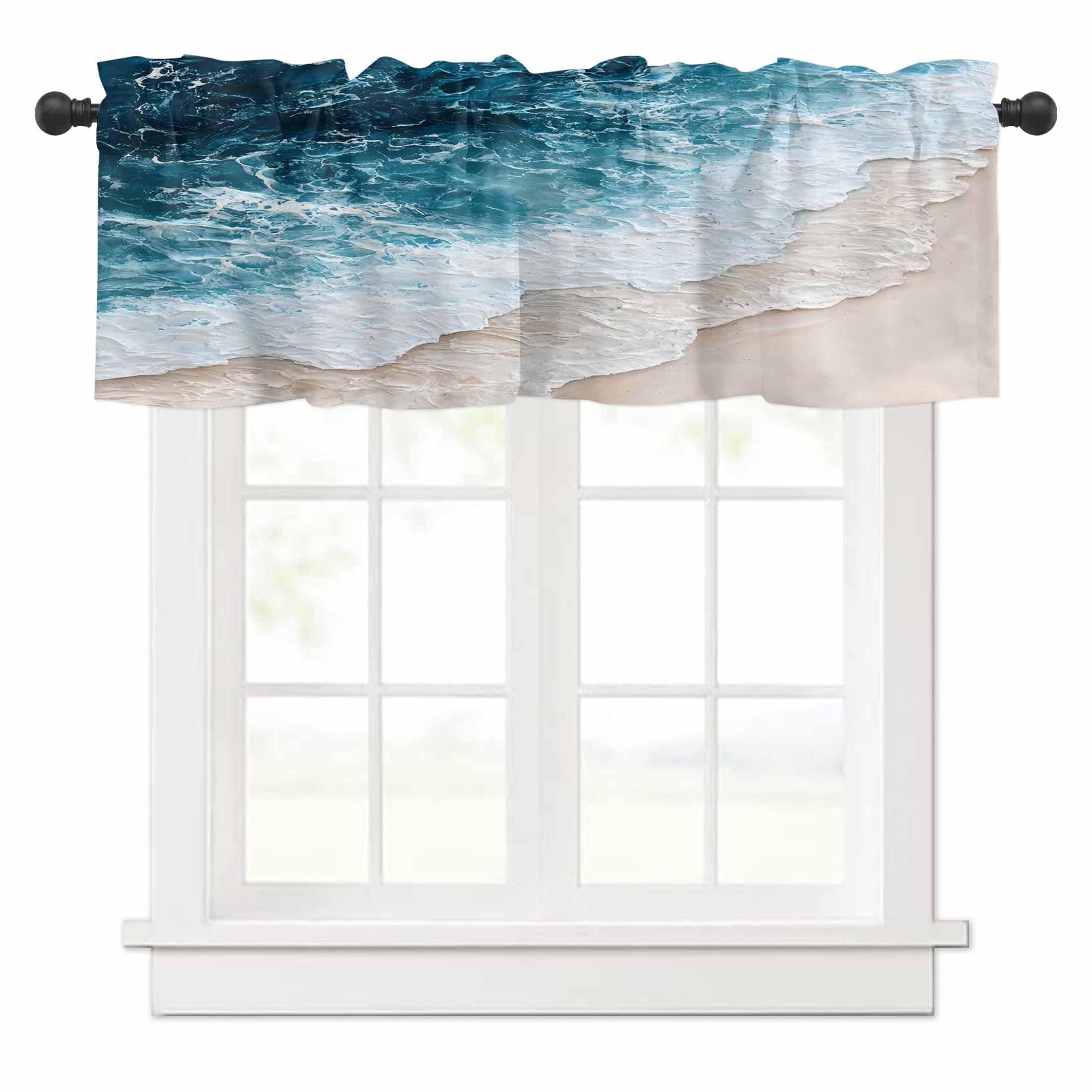 Blue Beige Valances for Windows Gradient Ocean Wave Beach Abstract ...