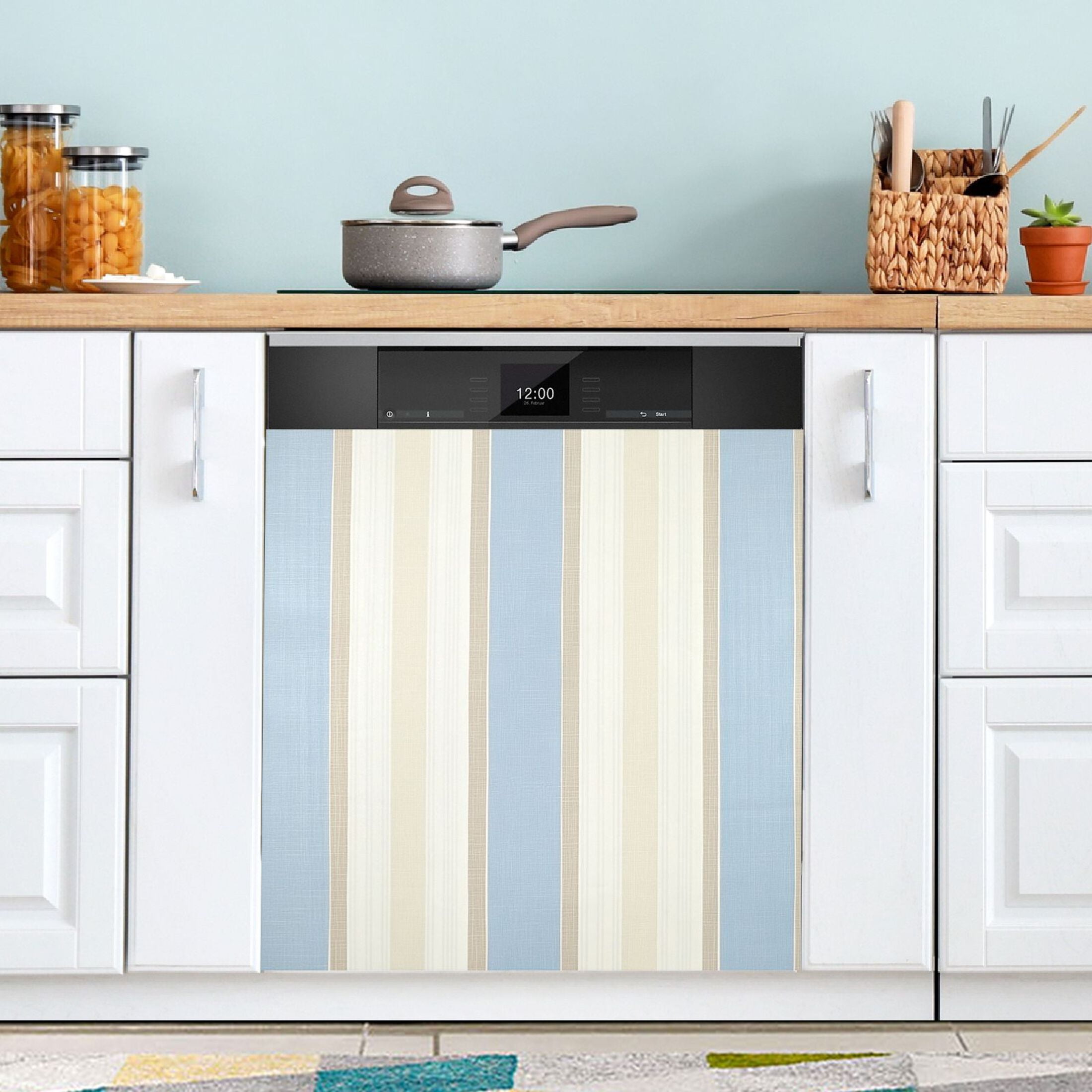 Blue Beige Vertical Stripes Dishwasher Magnet Refrigerator Magnetic ...