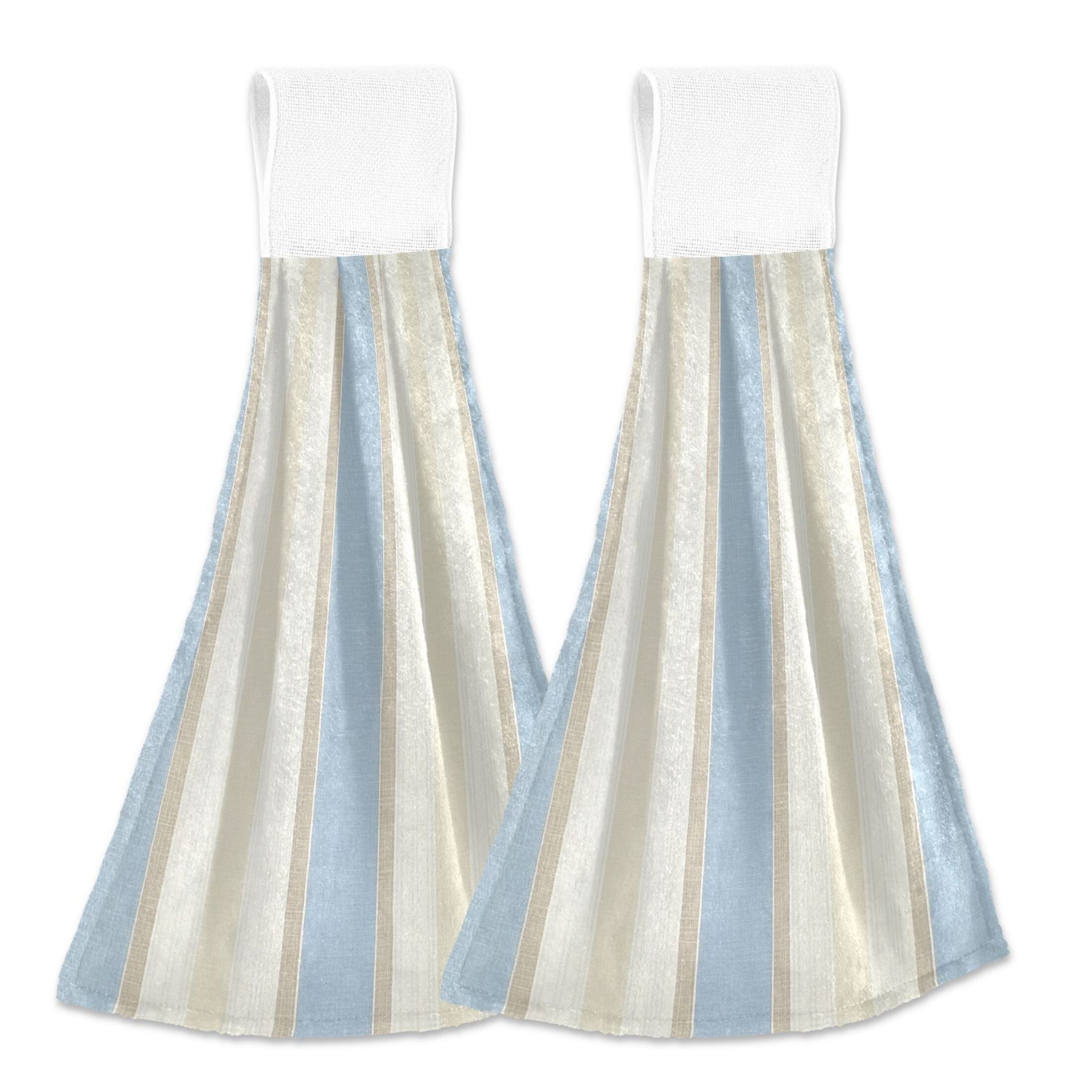 Blue Beige Vertical Stripes Hanging Towels with Loop Hand Towels Nylon ...