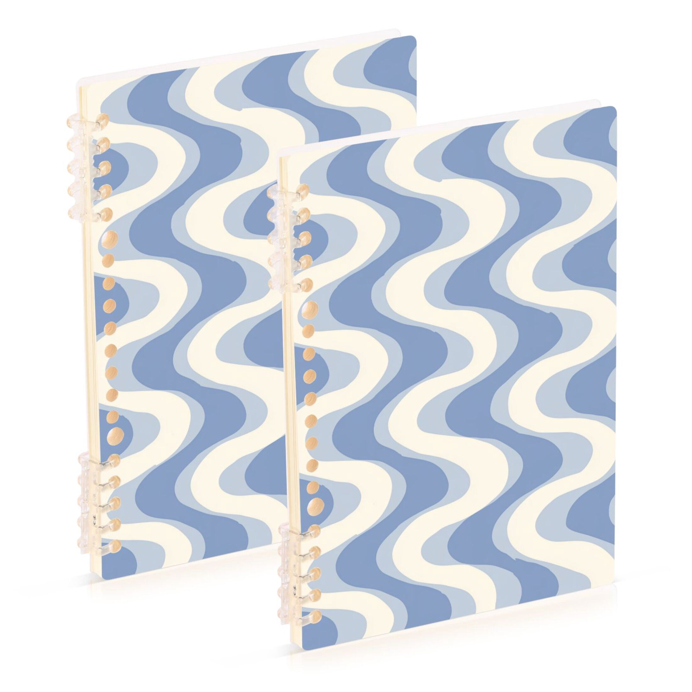 Blue Beige Vertical Wavy Lines Notebook Detachable Coil Notebook Diary ...