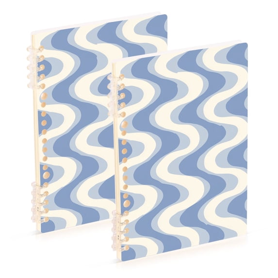 Blue Beige Vertical Wavy Lines Notebook Detachable Coil Notebook Diary ...