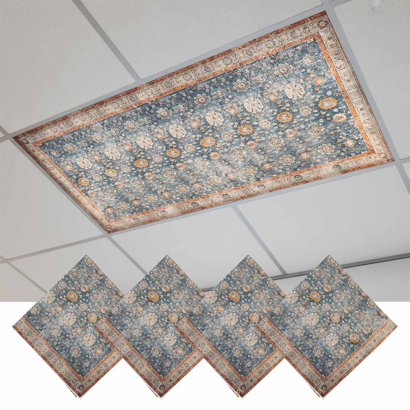 Blue Beige Vintage Fluorescent Light Covers, Modern Geometric Abstract ...