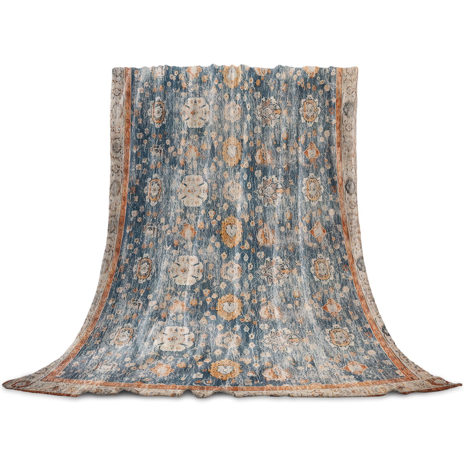Blue Beige Vintage Throw Blanket for Couch, Soft Lightweight Flannel ...