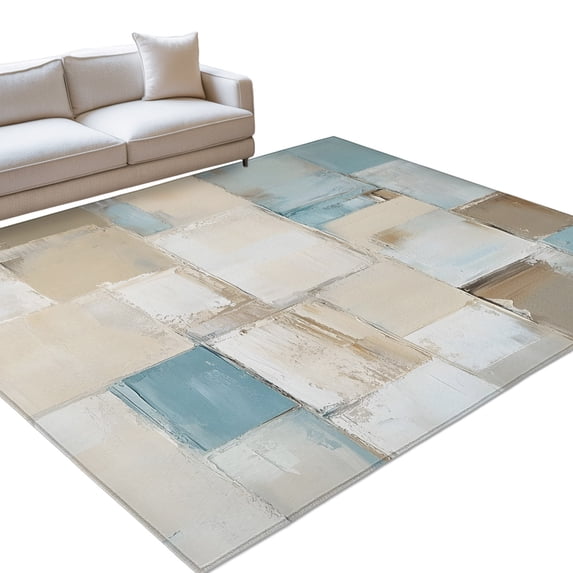 Blue Beige Washable Rug 6x9 Area Rug for Living Room Bedroom Non Slip ...