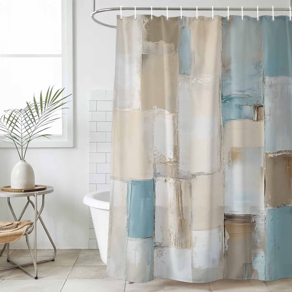 Blue Beige Waterproof Fabric Shower Curtain, Modern Abstract Color ...