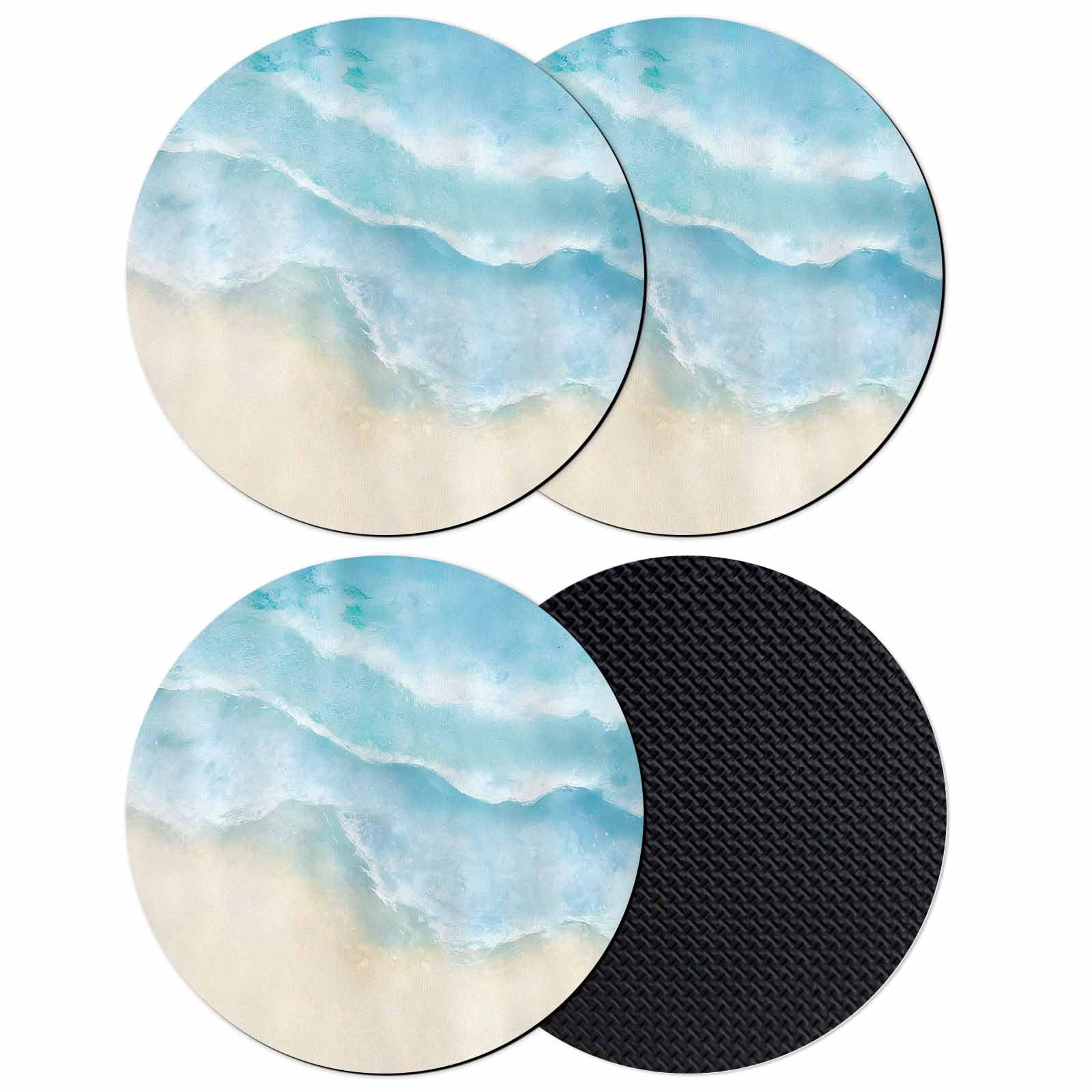 Blue Beige Waves Coasters Set of 4, Absorbent Coasters for Drinks ...