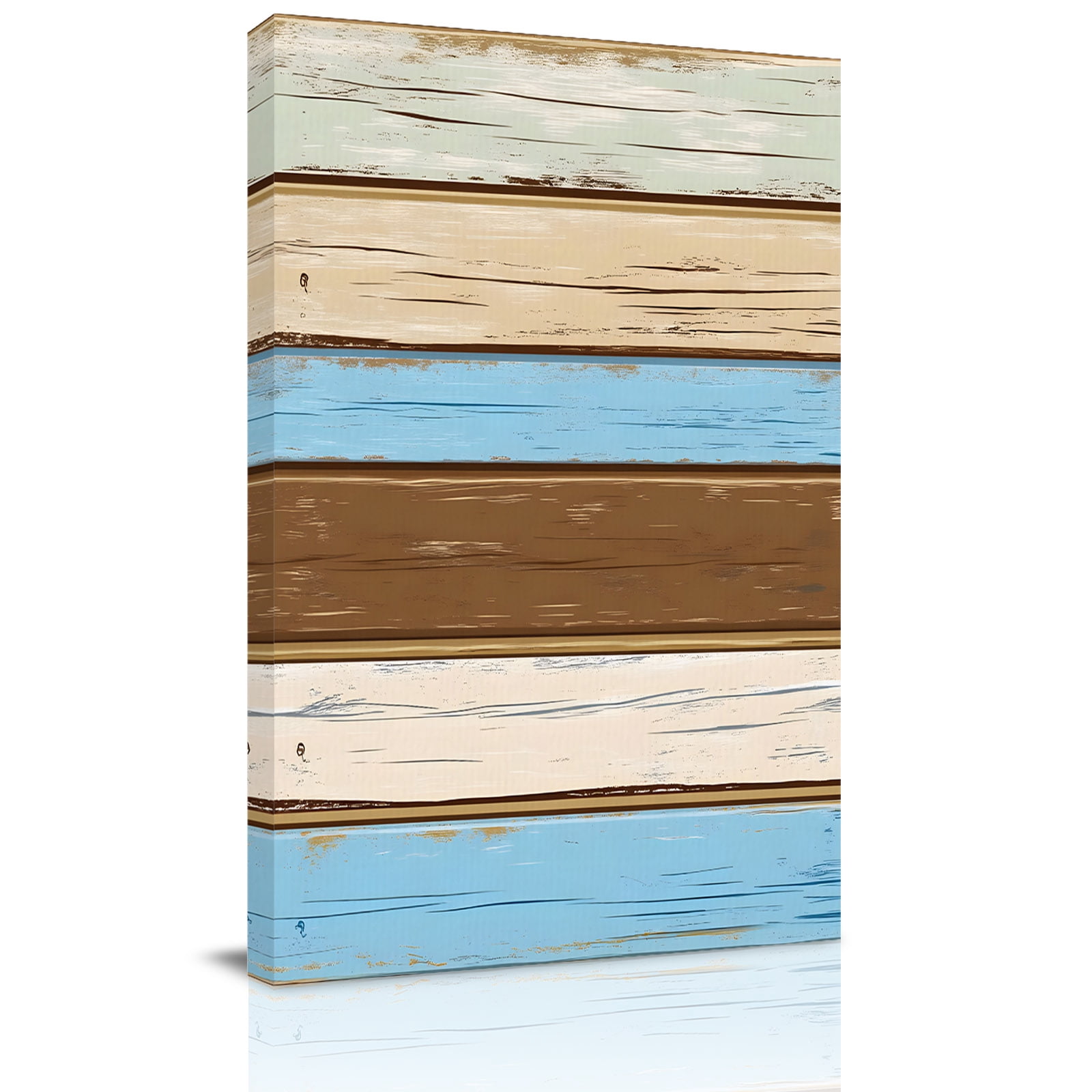 Blue Beige Wood Grain Canvas Wall Art for Living Room, Countryside ...