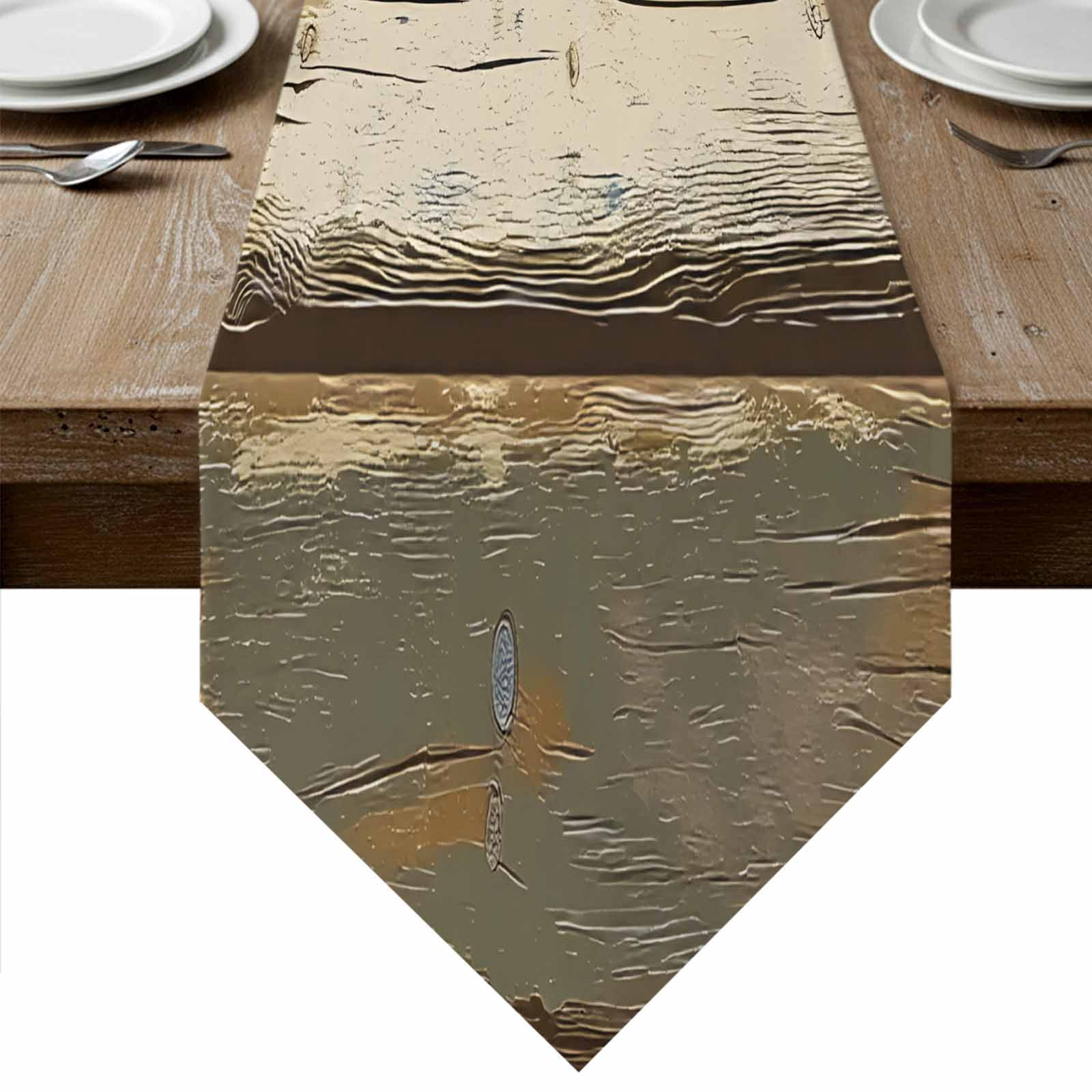 Blue Beige Wood Grain Table Runner Linen Burlap Table Runner 36 Inches ...