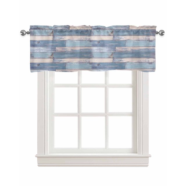 Blue Beige Wooden Kitchen Valances for Windows Farmhouse Linen Window ...
