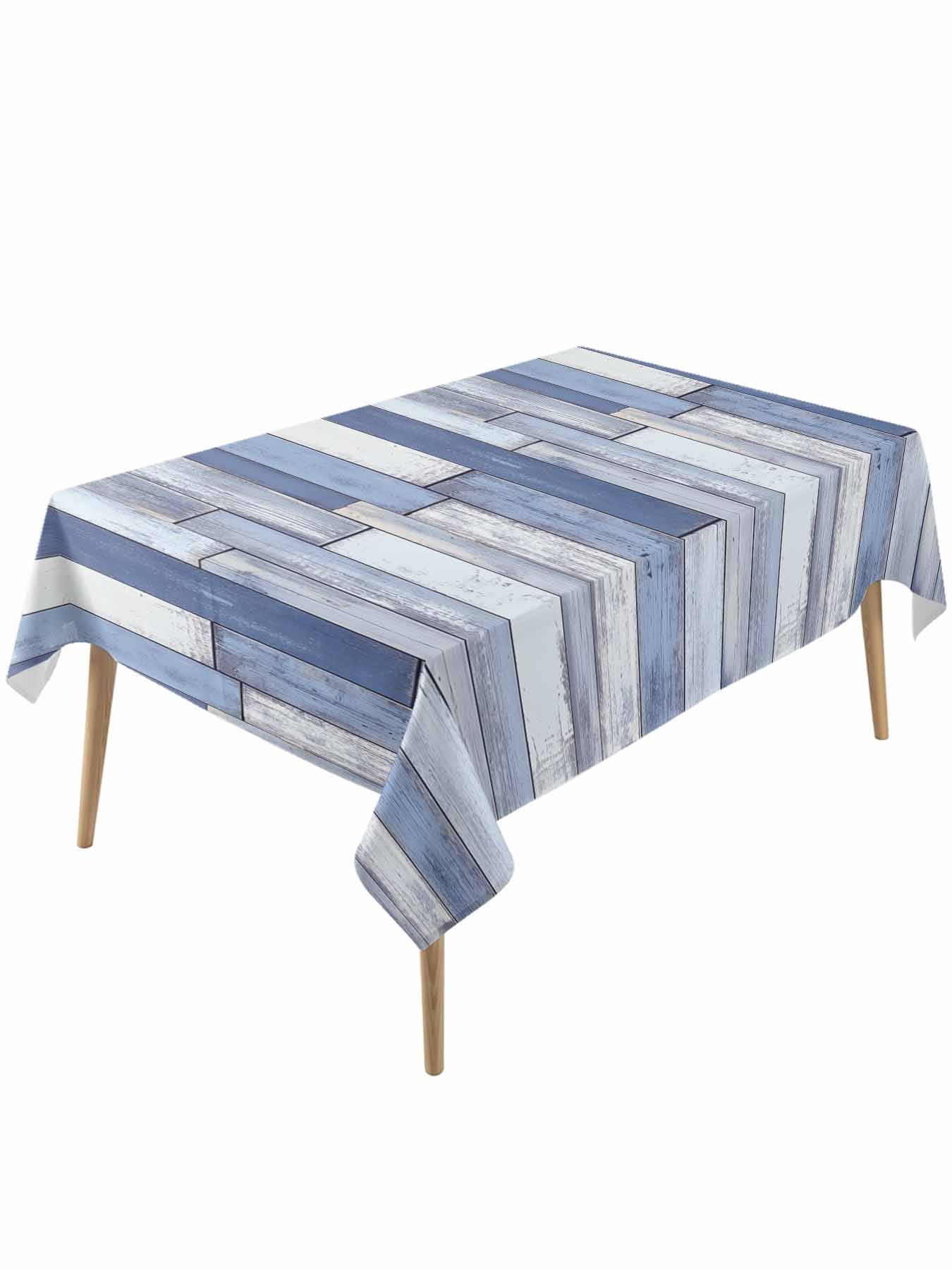 Blue Beige Wooden Table Cloth, Waterproof Tablecloth for Rectangle ...