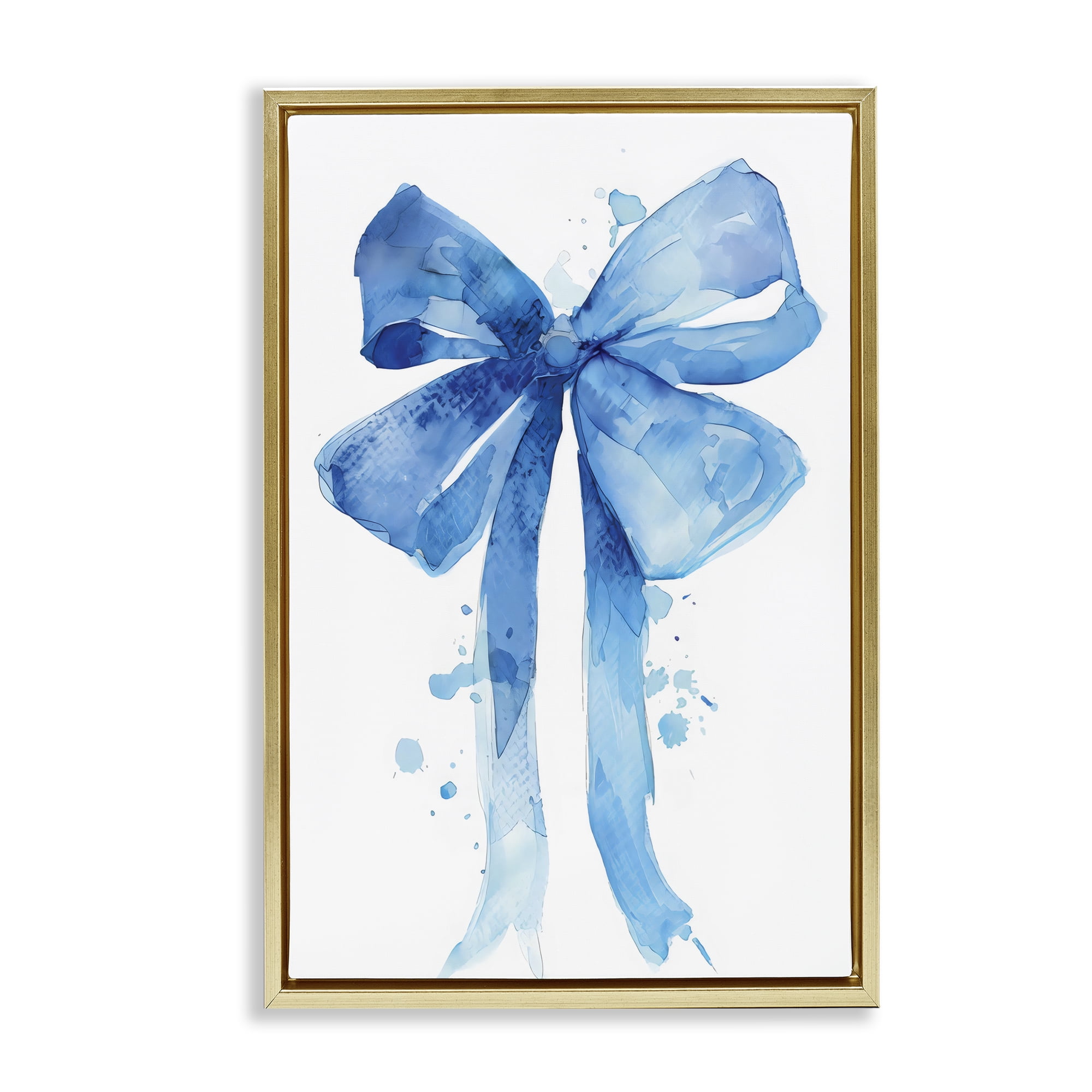 Blue Bell Bow Illustration Gold Floating Frame Canvas Art, 17 x 25 ...
