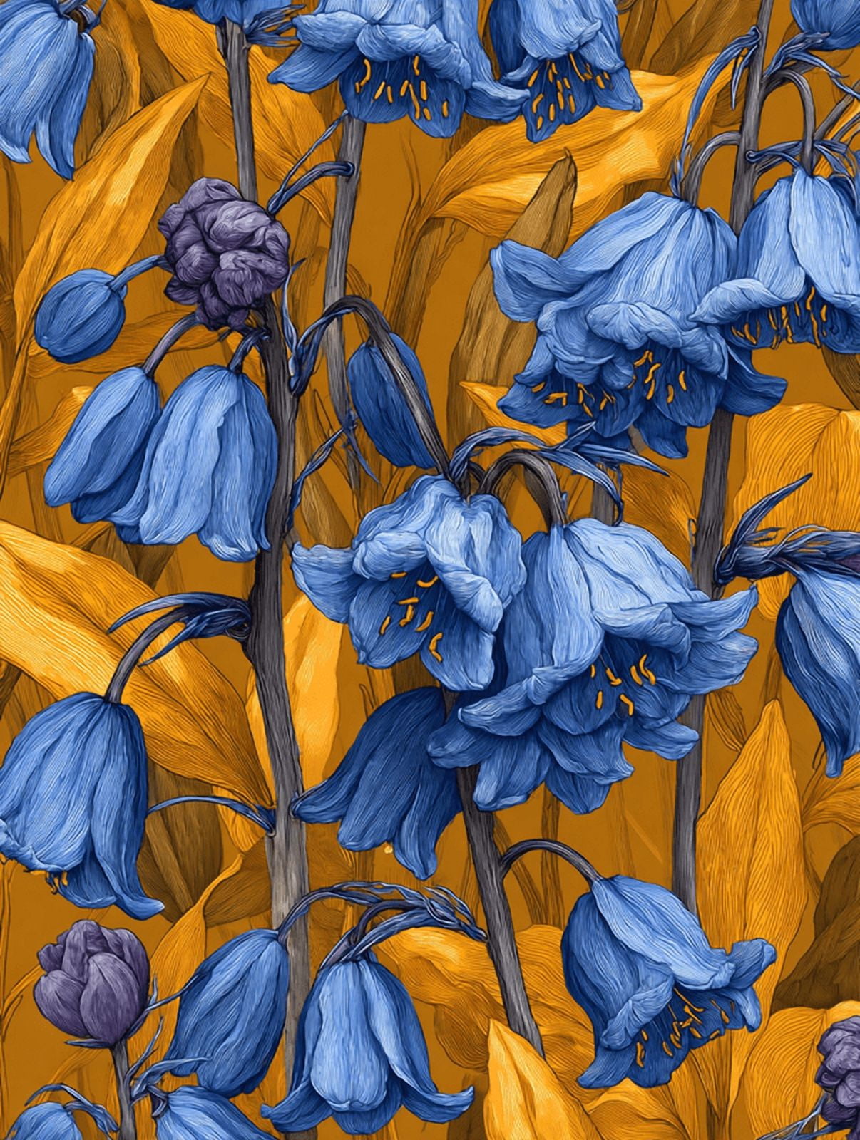 Blue Bell Flower Botanical Canvas Print, Wall Art for Living Room ...