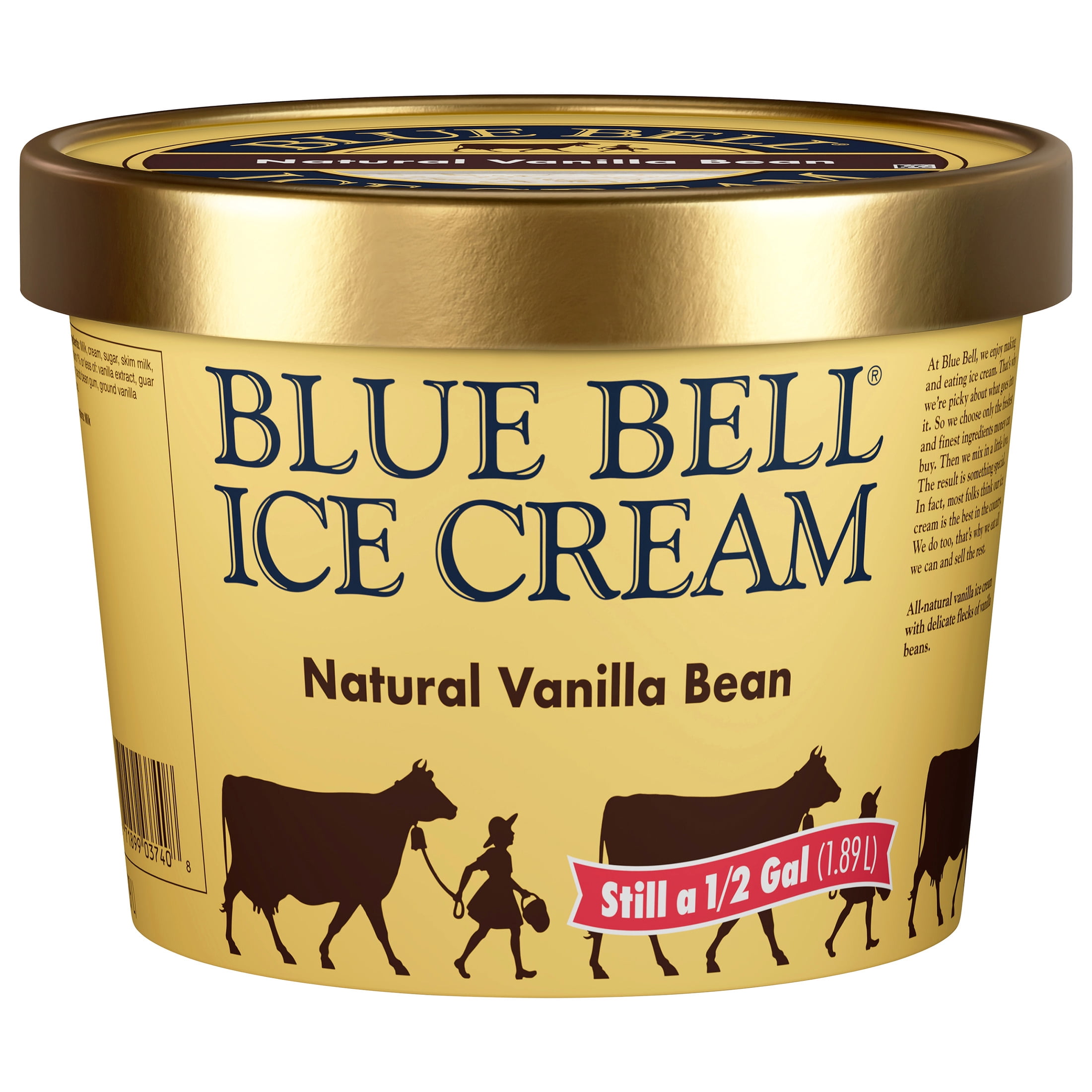 Blue Bell Natural Vanilla Bean Ice Cream Half Gallon, 64 fl oz ...