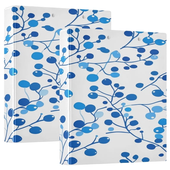 Blue Berries Pattern 12.4x10.6in PVC Round Ring Binder, D-Ring 3-Hole ...