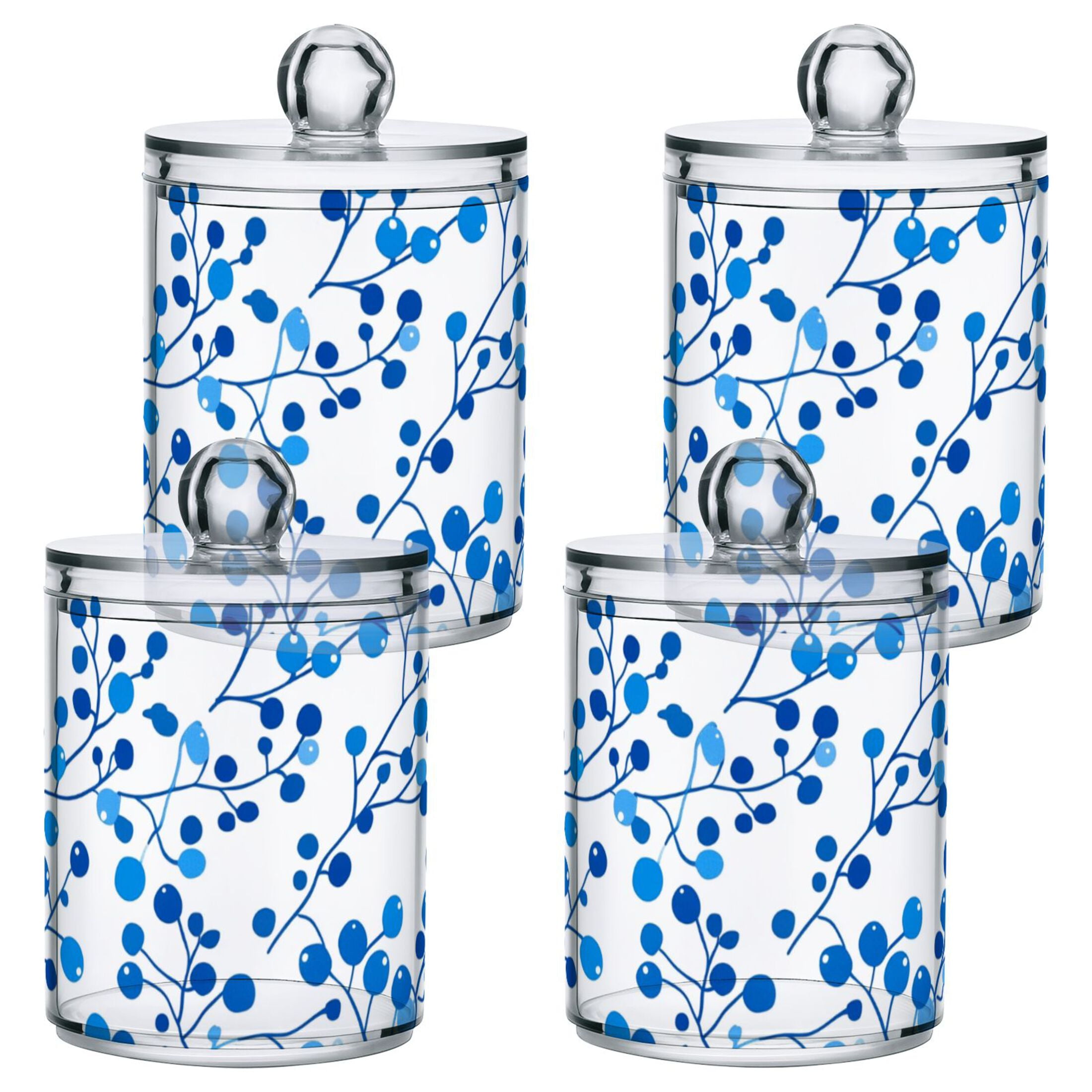 Blue Berries Pattern Bathroom Canisters Set of 4 Translucent Plastic ...