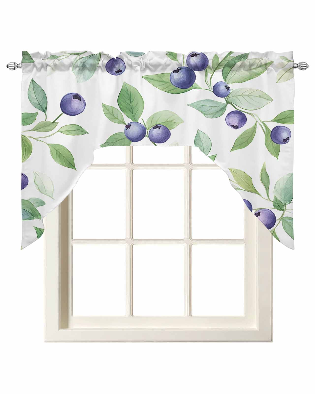 Blue Berry Kitchen Swag Valances for Windows, Summer Fruit Botanical ...