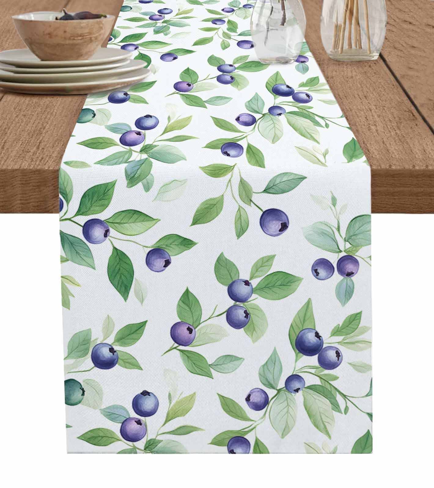 Blue Berry Table Runner Cotton Linen 60 Inch Holiday Dresser Scarves ...