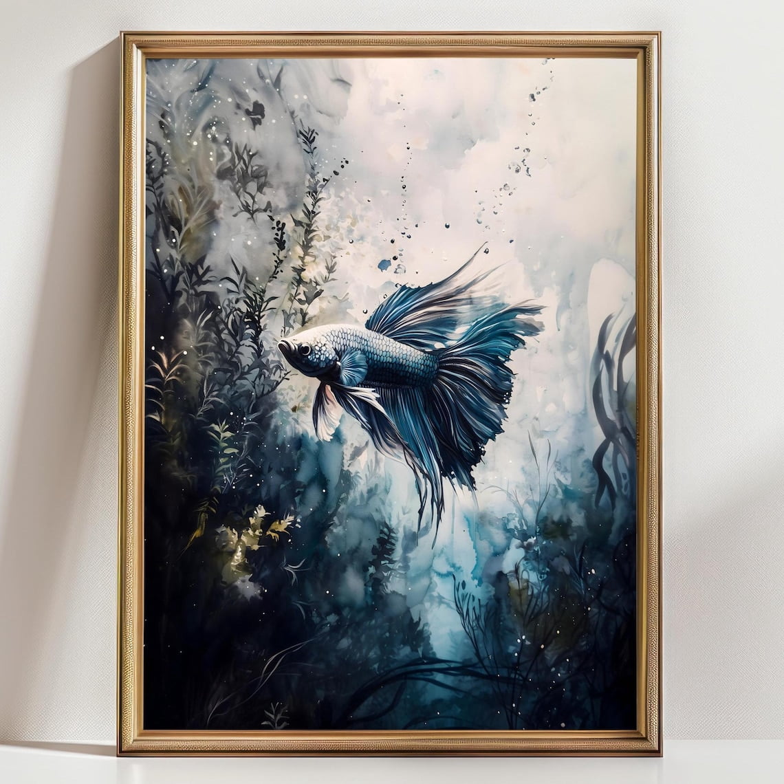 Blue Betta Fish Underwater Art Print – Elegant Aquatic Wall Decor ...