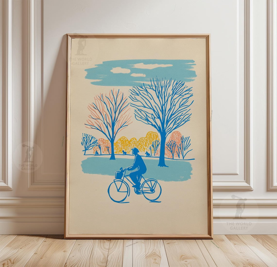 Blue Bicycle Poster Colorful Trees Landscape Minimalist Nature Line ...