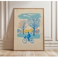 Blue Bicycle Poster Colorful Trees Landscape Minimalist Nature Line ...