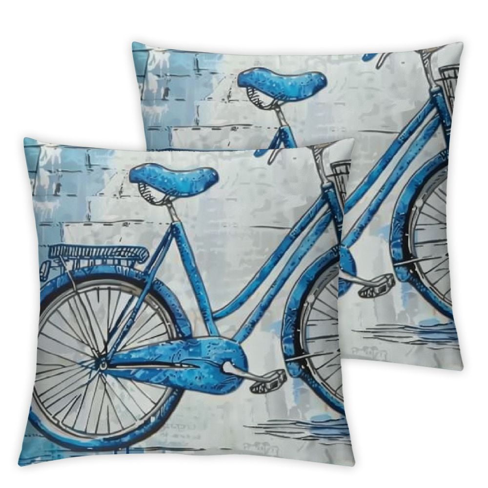 Blue Bicycle Print Throw Pillow Cover Decorative Throw Pillow Covers Soft Couch Pillowcase ...