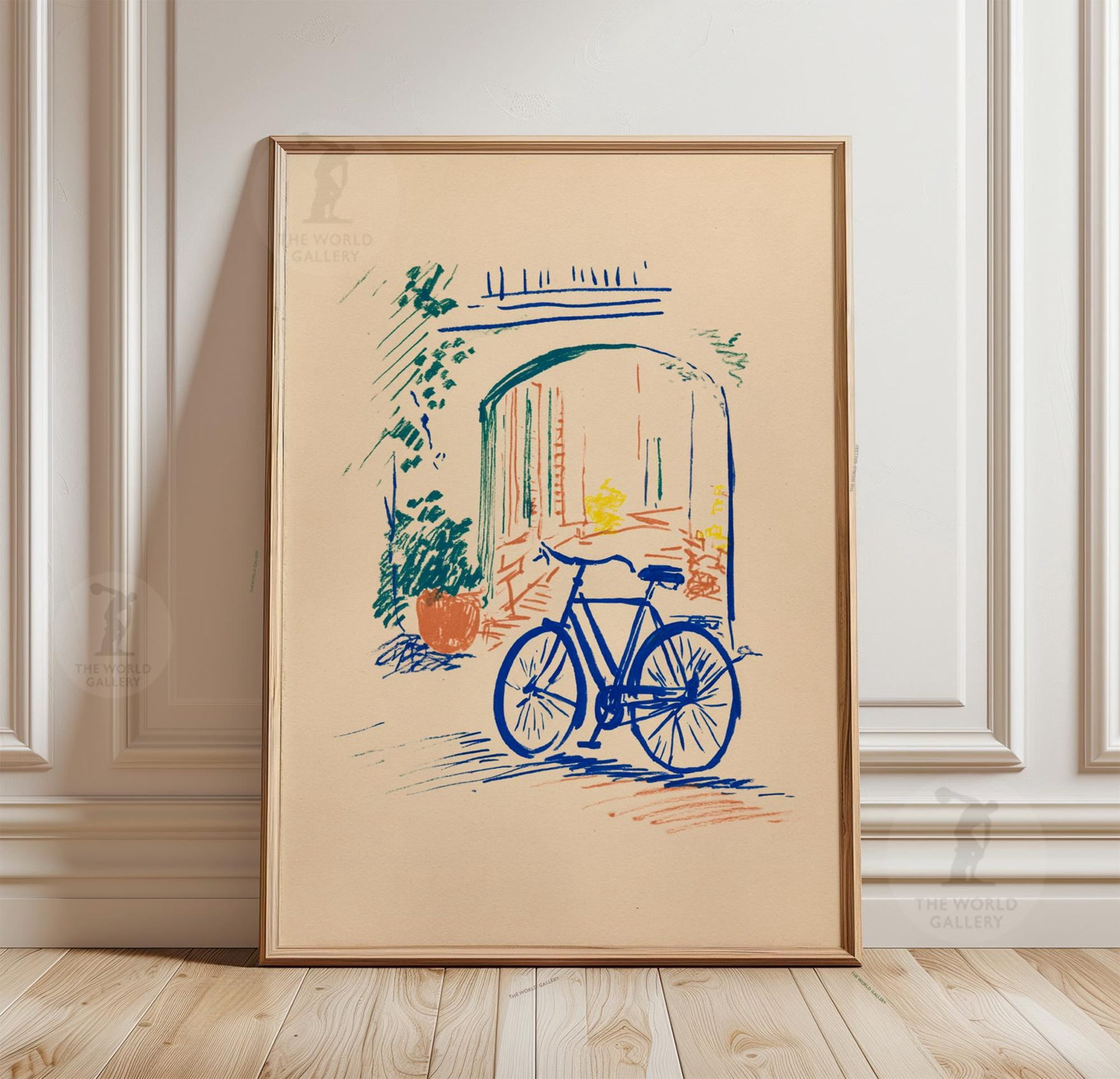 Blue Bicycle Sketch Scene Minimalist Line Art Paper Poster - Walmart.com