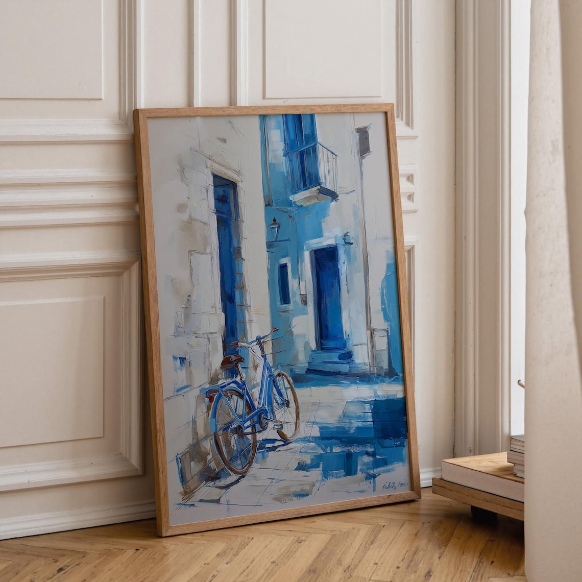 Blue Bicycle Street Mediterranean Alley Coastal European Blue and White ...