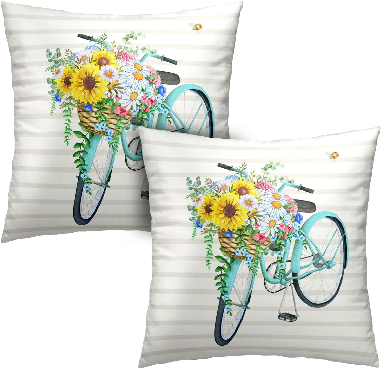 Blue Bicycle Throw Pillows Case 20 x 20 Green Plant Flowers Pillowcases ...