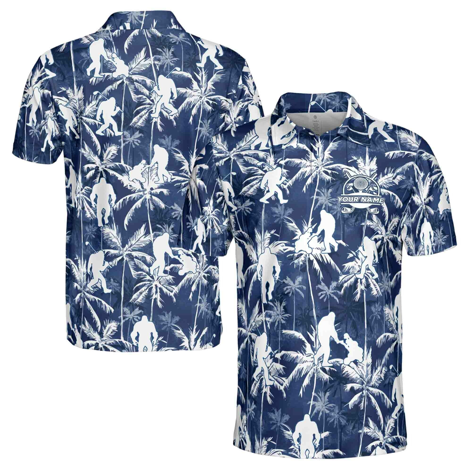 Blue Bigfoot In Tropical Forrest Golfer Custom Golf Men's Polo Shirt S ...