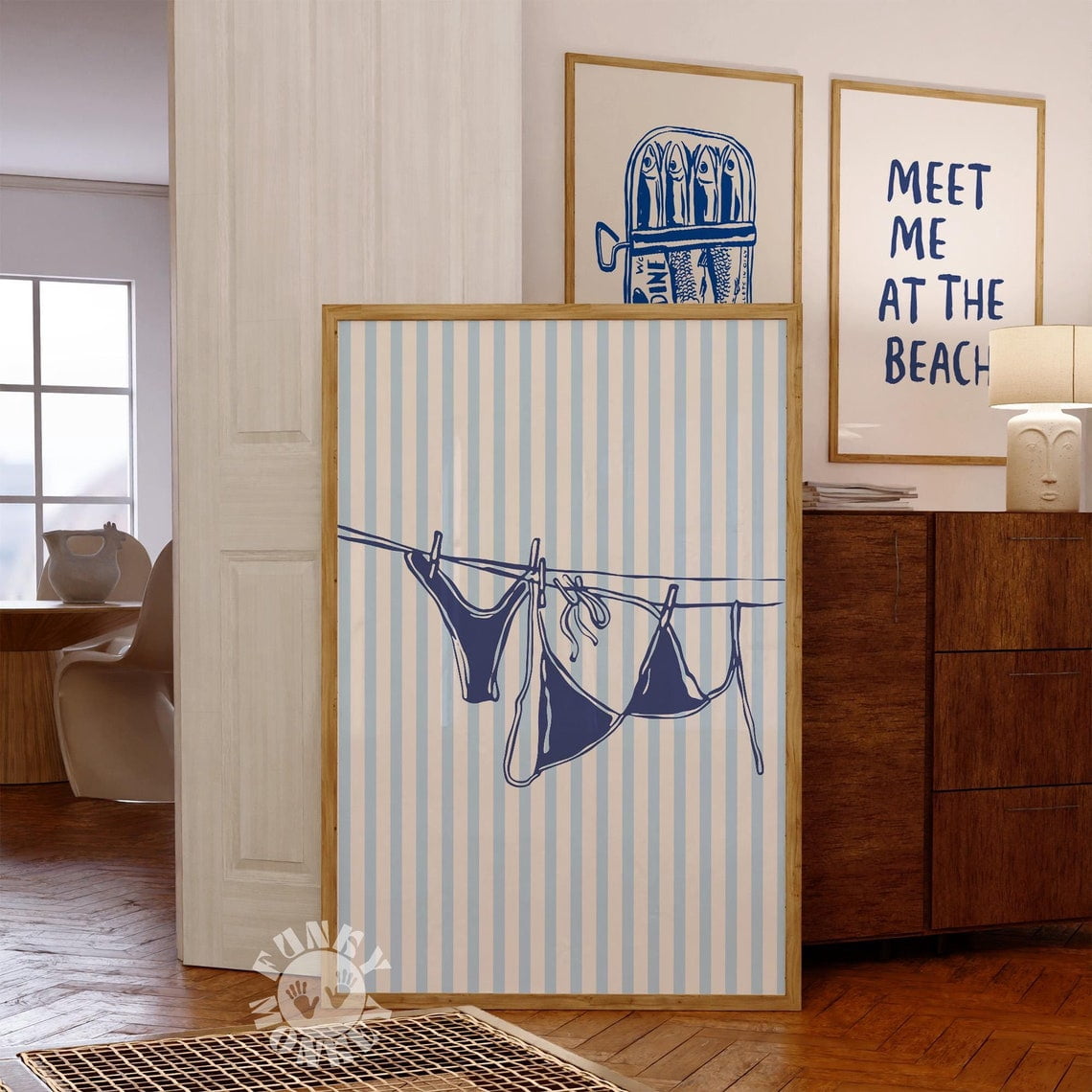 Blue Bikini Clothesline Beach Wall Art Print, Unframed Paper Poster ...