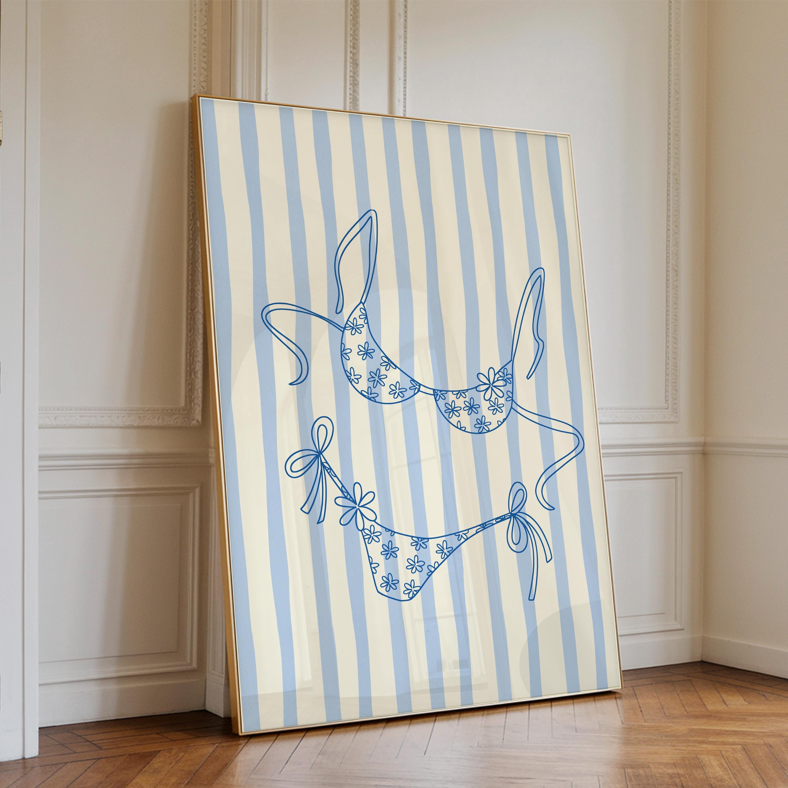 Blue Bikini Print Coastal Decor Cute Wall Print Beach House Wall Art ...