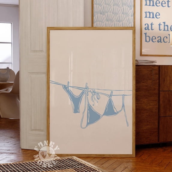 Blue Bikini Print Coastal Summer Print Girly Preppy Beach Art College ...