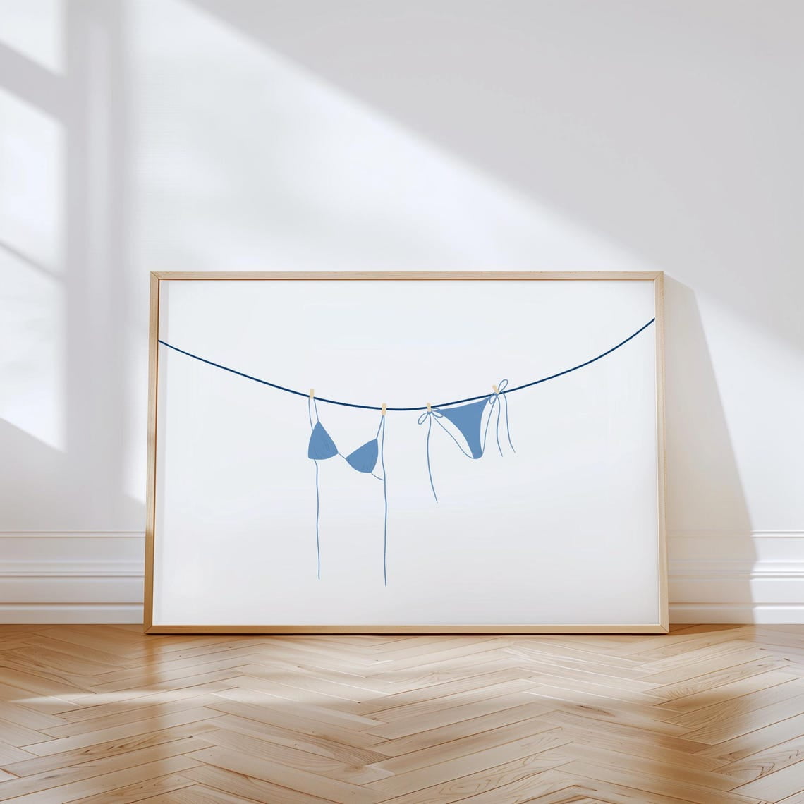 Blue Bikini Wall Print Hand Drawn Hanging Trendy Coastal Horizontal Art ...