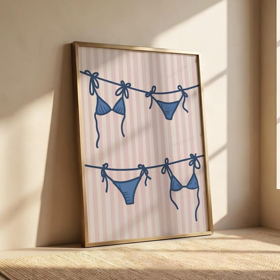 Blue Bikinis Print, Laundry Room Artwork, Bathing Suit Poster, Beach ...