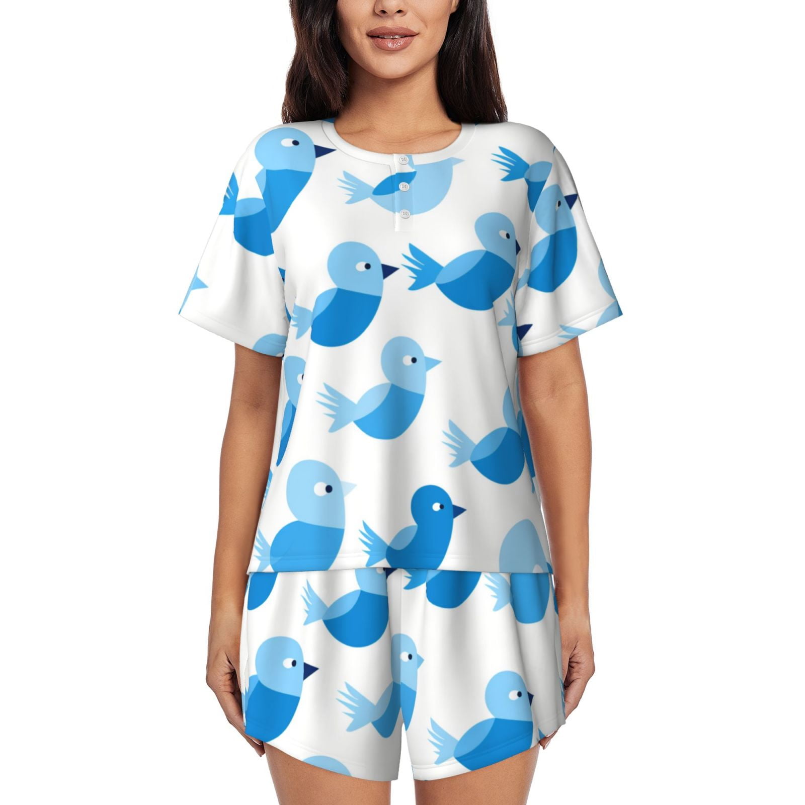 Blue Bird (1) Womens Pajamas Short Set Soft Short Sleeve Sleepwear ...