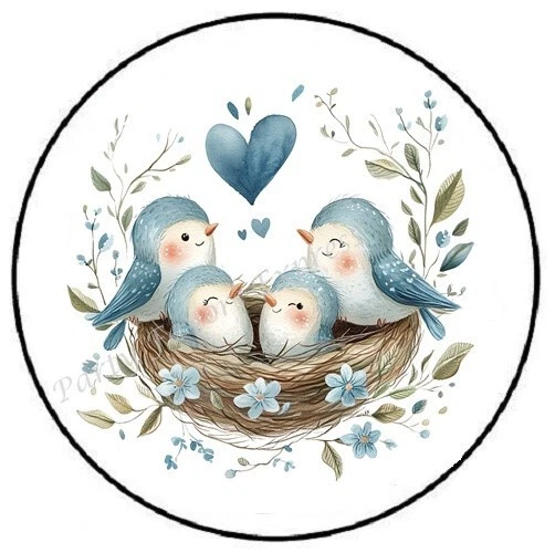 Blue Bird Family In Nest Stickers Party Favors Phone Decal Water Bottle ...