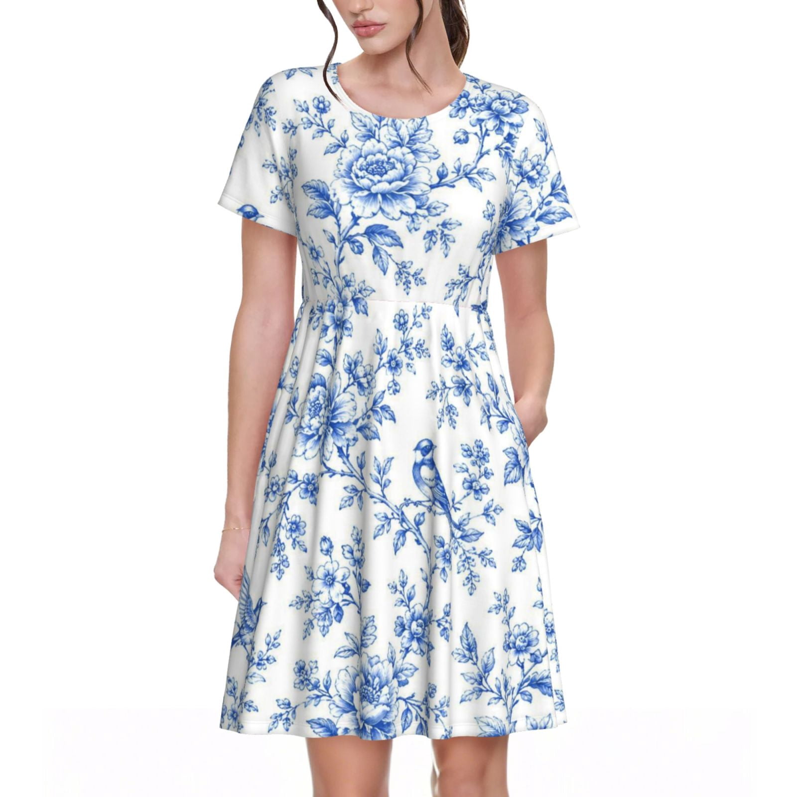 Blue Bird Floral Dresses Short Sleeve Nightdresses for Women - Walmart.com