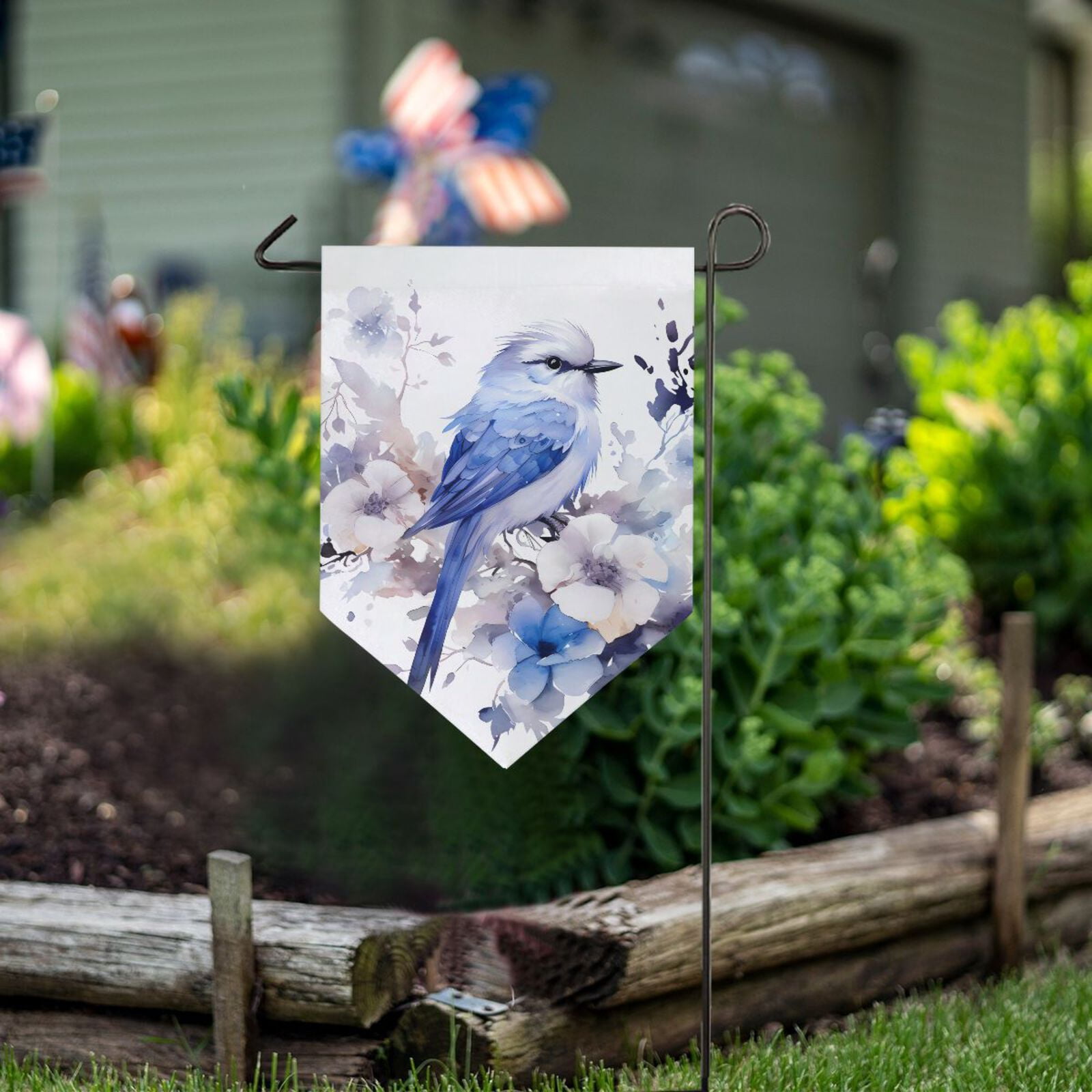 Blue Bird Flowers Garden Flag 18" x 12.5" Double Sided Yard Lawn ...