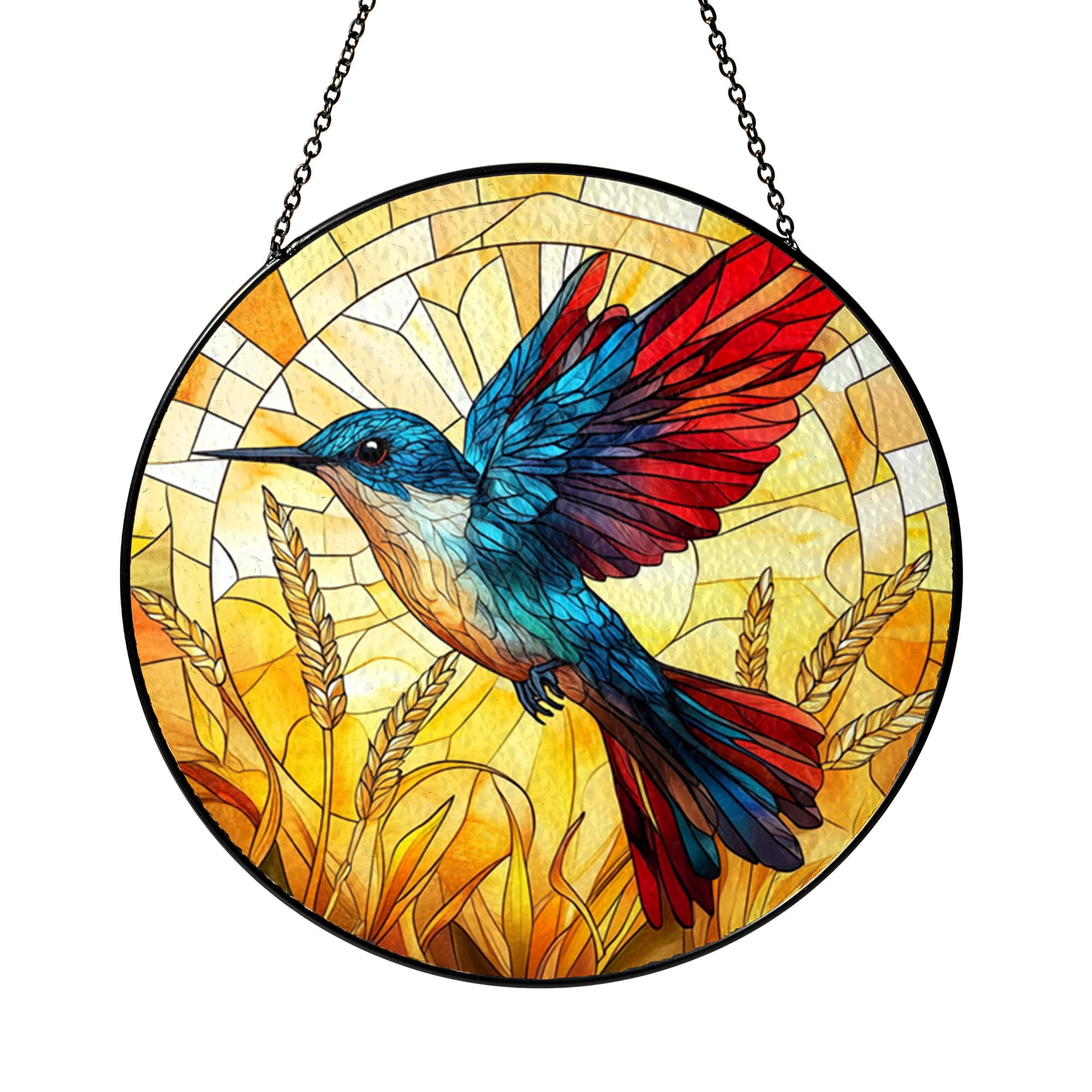 Blue Bird Flying Over Golden Wheat Stained Glass Suncatcher – Nature ...