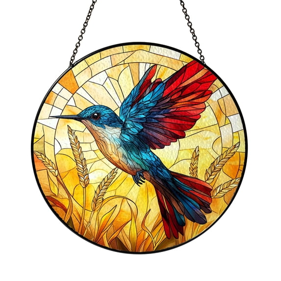 Blue Bird Flying Over Golden Wheat Stained Glass Suncatcher – Nature ...