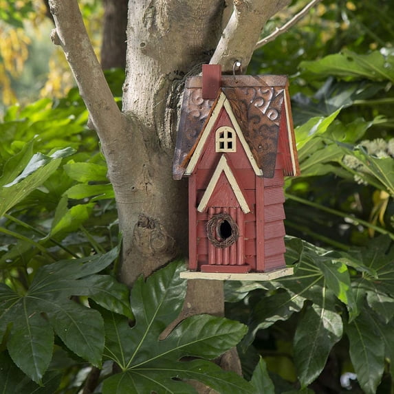 Blue Bird House, 12" H Solid Wood Bird House for Outside, Distressed ...