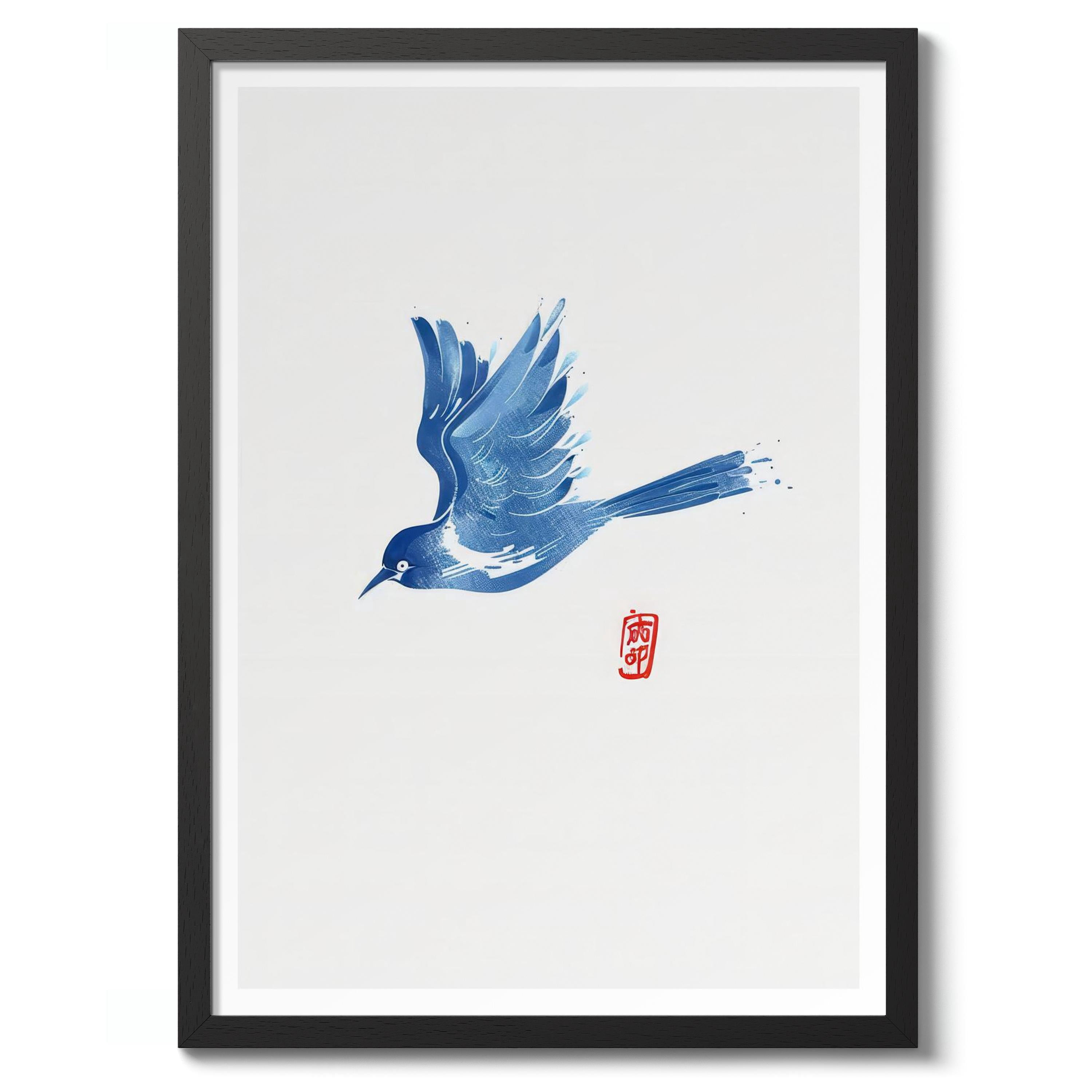Blue Bird Japanese Print Nature Poster Ukiyoe Wall Art Traditional ...