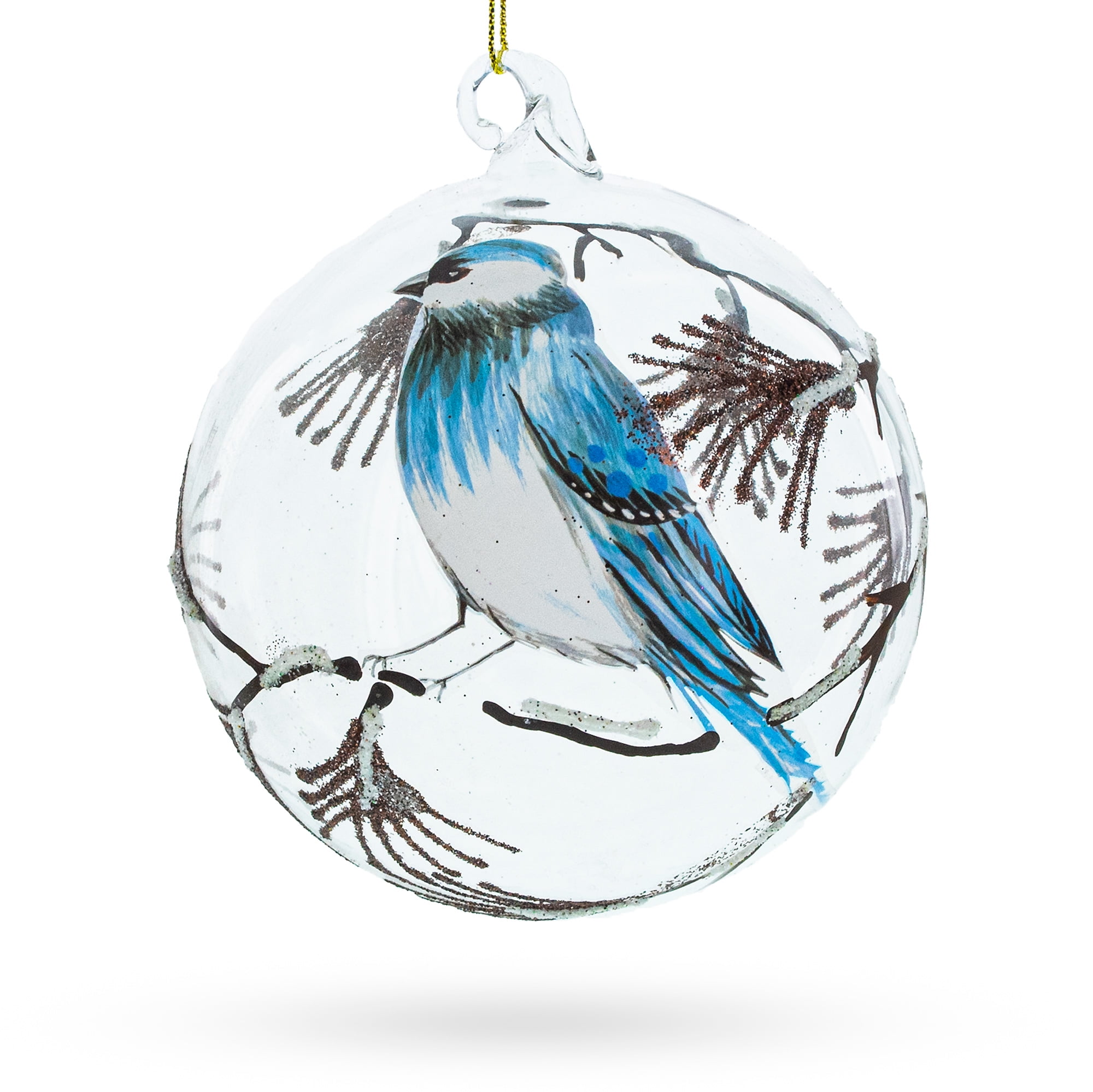 Bluebird In Frosted Forest Scene Glass Ball Christmas Ornament ...