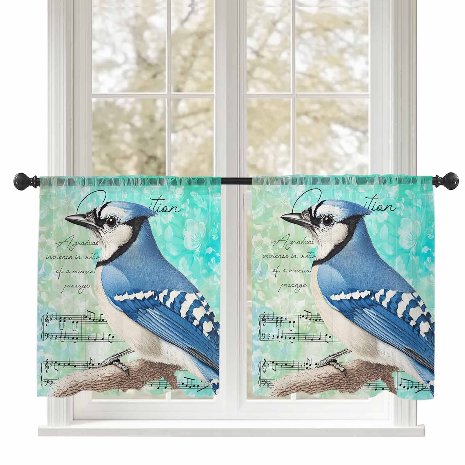 Blue Bird Sheer Curtains 54 inches Long, Vintage Bird Retro Animal ...