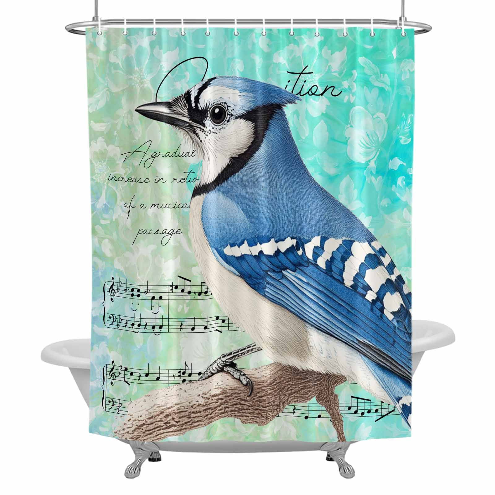 Blue Bird Shower Curtain for Bathroom, Vintage Bird Waterproof Cloth ...