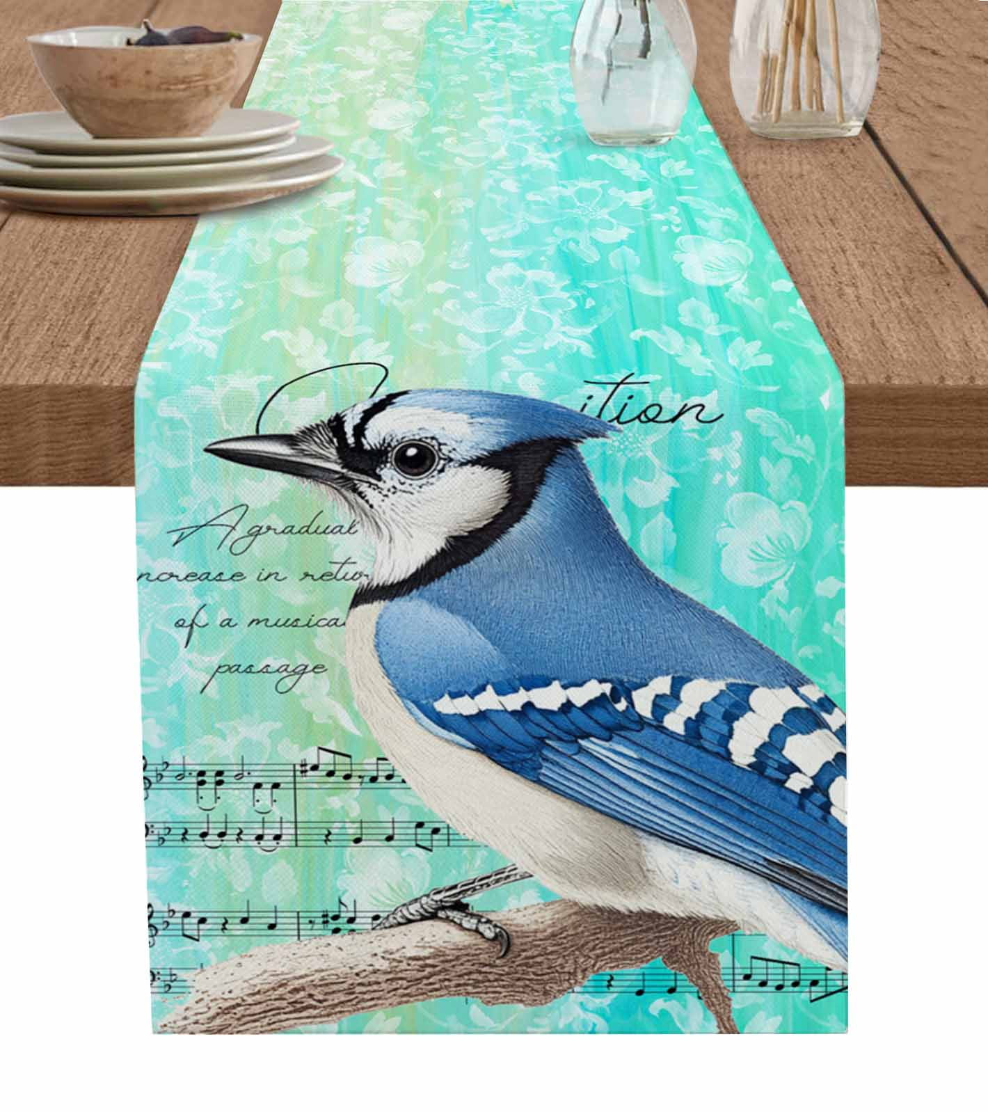 Blue Bird Table Runner 60 Inches, Music Farmhouse Animals Country Bed ...