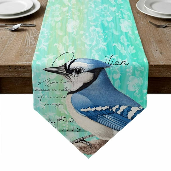 Blue Bird Table Runner Linen Burlap Table Runner 70 Inches Long Music ...