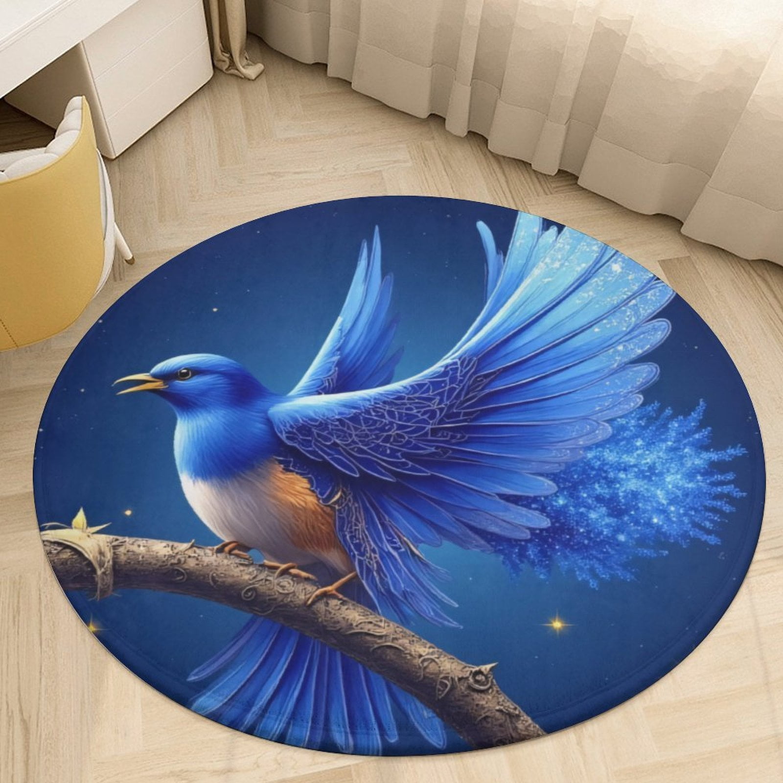 Blue Bird in Starry Night Round Area Rugs for Bedroom Living Room, 6FT ...